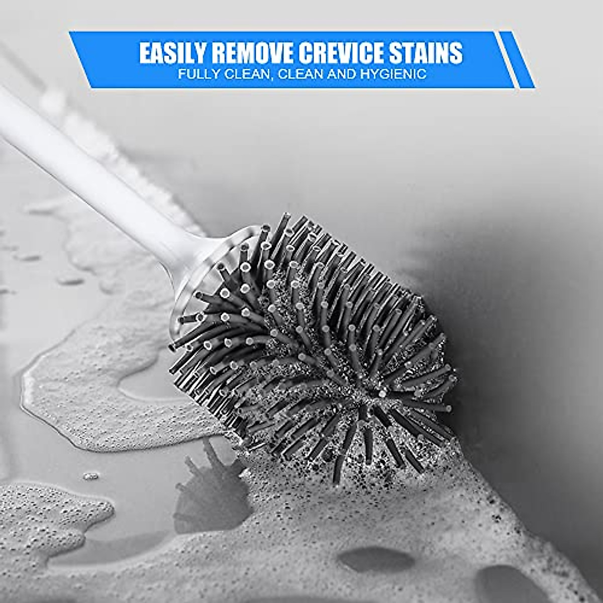 VMVN Toilet Bowl Brush and Holder,Compact Toilet Cleaner Brush Set for Bathroom Deep Cleaning,Silicone Bristles Toilet Scrubber,Floor Standing