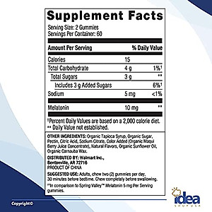 Spring Valley Vegetarian Melatonin Gummies, 10 mg, 120 ct - Extra Strength | 2 Pack 240 ct +“Have a Great Sleep - Better Idea Guide©”