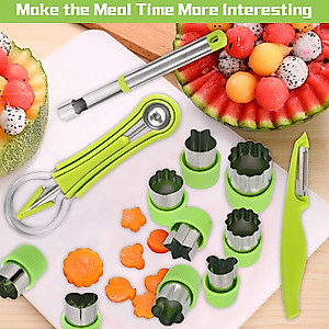 14 Pack Melon Baller Scoop Set - 4 in 1 Stainless Steel Fruit Tool Set Fruit Scooper Seed Remover with Fruit Vegetable Cutter Shapes Set Fruit Peeler for Fruit Slicer Dig Pulp Separator