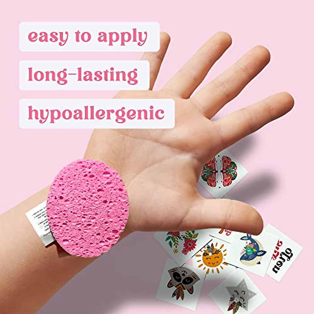 Kids Temporary Tattoos - Made in Europe Hypoallergenic, Pre-Cut, 50 Pcs Original Kid Tattoos, Designs with Sea World, Butterflies, Flowers, Motivational Words - Gift Tattoos for Boys and Girls