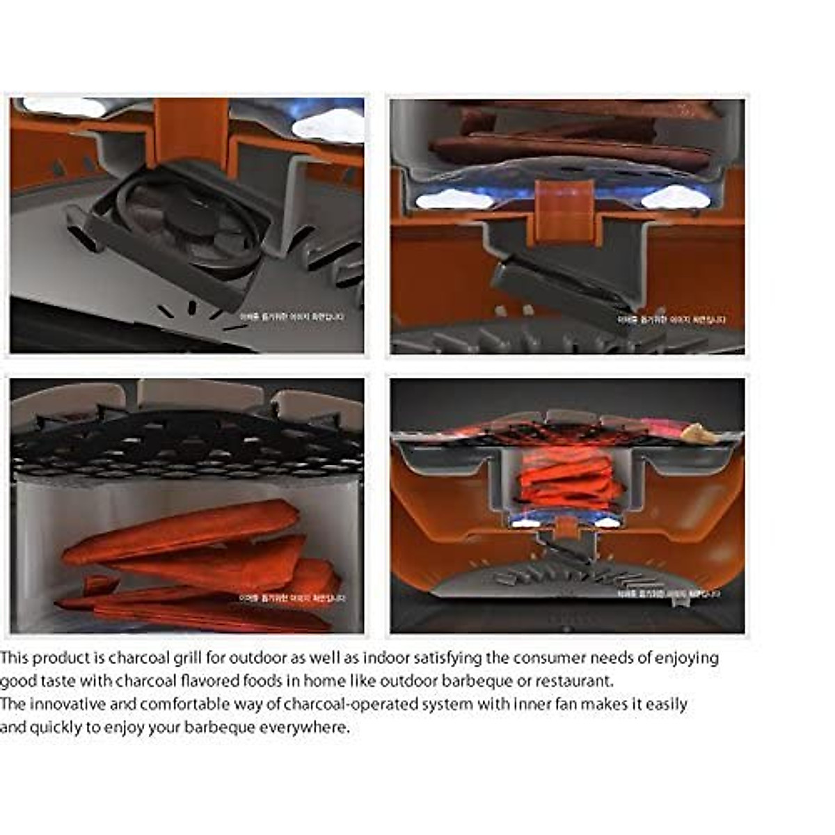 Homping Grill - Ultimate Portable Charcoal BBQ Grill. Produces Less Smoke. Combined with its Electric Fan for air/Heat Control. Tailgating Grill (Orange)