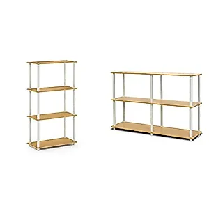 Furinno (99557BE/WH Turn-N-Tube 4-Tier Multipurpose Shelf Display Rack - Beech/White & 99130BE/WH 3-Tier Double Size Storage Display Rack, Beech/White