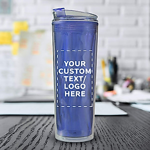 Personalized 20 oz. Double Wall Plastic Travel Mugs - 10 Pack - Custom Text, Logo - Blue