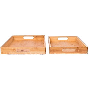 BirdRock Home 2pc Bamboo Serving Trays Set with Handles - Wood - Food - Breakfast Tray - Party Platter - Nesting - Kitchen and Dining