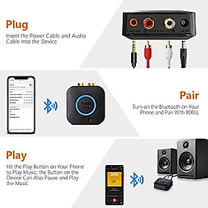 [2022] 1Mii Bluetooth 5.0 Music Receiver, HiFi Wireless Audio Adapter, Bluetooth Receiver with 3D Surround aptX Low Latency for Home Stereo System 12hrs Playtime