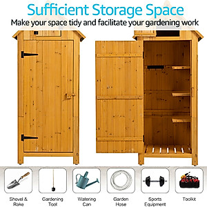 Outdoor Storage Cabinet, Garden Wood Tool Shed, Outside Wooden Shed Closet with Shelves and Latch for Yard, Patio, Deck and Porch,30.3”L X 21.3”W X 70.5”H (Natural)