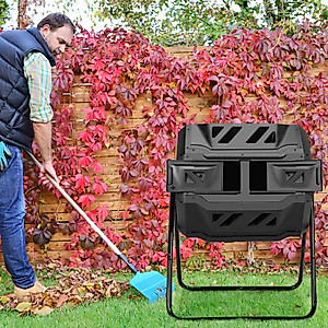 COOURIGHT 43 Gallon (163L) Composting Tumbler, Dual Chamber Rotating Compost Bin w/Sliding Doors & Stable Metal Frame, 360° Rotation, Outdoor Tumbling Composter w/Operation Gloves for Garden, Yard