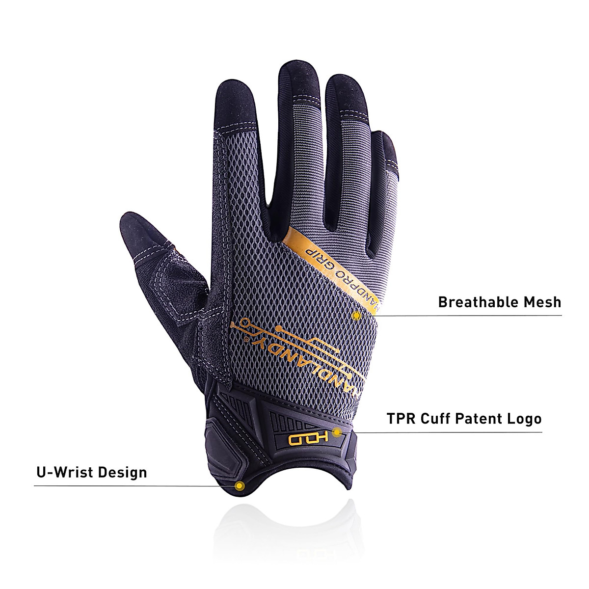 HANDLANDY Work Gloves with Grip for Men & Women, Mechanic Working Gloves Touchscreen, Flexible Thin Work Gloves (Medium, Grey)