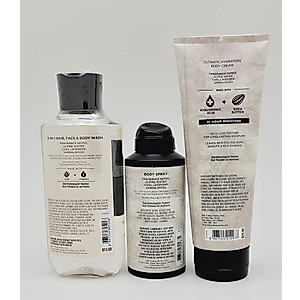 Bath & Body Works - Stone – For Men - 3 pc Bundle - 3-in-1 Hair, Face & Body Wash, Deodorizing Body Spray and Ultimate Hydration Body Cream – 2021