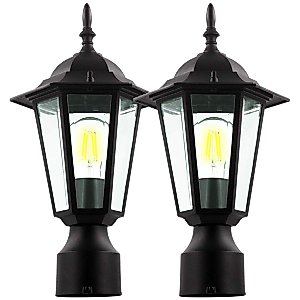 ZJOJO Outdoor Post Light with E26 LED Bulb,Clear Glass Shade Pole Lantern Fixture,Garden,Patio,Pathway,Black,3038,2 Pack