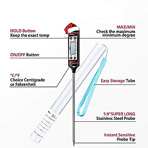 Meat Thermometer, Cooking Thermometer [5.8 Inch Long Probe] with Instant Read, LCD Screen, Hold Function for Kitchen Food Smoker Grill BBQ Meat Candy Milk Water