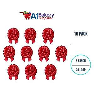 Red Flora Satin 5.5" Pull Bows 20 Loops Set of 10 Gift wrap Christmas Wedding Gift wrap Pill String Bows by A1 bakery supplies