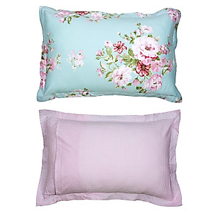 FADFAY Shabby Floral Duvet Cover Set Pink Grid Cotton Farmhouse Bedding with Hidden Zipper Closure 3 Pieces, 1duvet Cover & 2pillowcases,King/California King Size