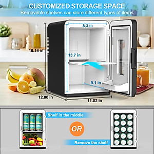 15 Liter Mini Fridge for Bedroom, Portable 110V AC/12V DC Power Small Mini Refrigerator for Office, Home, Car, Thermoelectric Electric Cooler and Warmer Tiny Fridge for Skincare, Food, Drinks