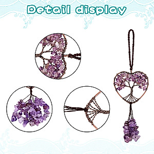 WEWAYSMILE Natural Amethyst Tree of Life Pendant Heart Shaped Tree of Life Charm Red Copper Plated Brass Wires and Nylon Cord for Home Car Ornament Tassel Yoga Healing Lucky Jewelry
