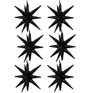 HOUSE OF PARTY Black Star Balloon 6 Pcs - 22 Inch Foil Star Balloons Metallic Shine | Star Mylar Spike Balloons for Halloween Decorations Outdoor or Indoor & Bachelorette Party Supplies