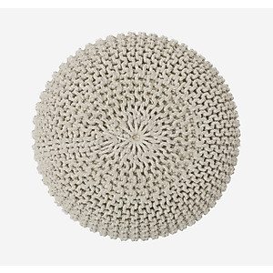 WOVEN ST. Hand-Knitted Cotton Pouf - 100% Cotton - Ottomans Footrest - Floor Chair - for Living Room, Bedroom, Kids Room - Small Furniture Indoor Pouf - 18’’ x 18’’ x 14’’ - Natural