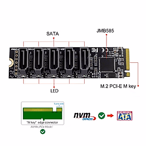 Chenyang M.2 NGFF NVME M-Key PCI Express to SATA 3.0 6Gbps 5 Ports Adapter Converter Hard Drive Extension Card JMB585 2280