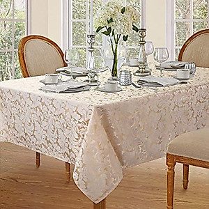 Lahome Elegant Damask Jacquard Tablecloth - Polyester Fabric Spillproof Water Resistant Washable Table Cover for Kitchen Dining Room Wedding Party Home Decor (Beige, Rectangle - 60" x 120")