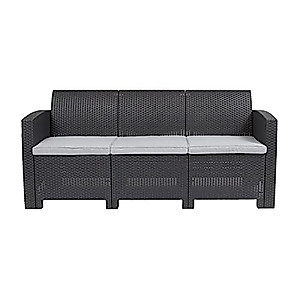 Flash Furniture Seneca Dark Gray Faux Rattan Sofa with All-Weather Seneca Light Gray Cushions