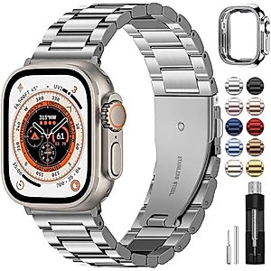 Fullmosa Compatible Apple Watch Bands 49mm 45mm 46mm 44mm 42mm 41mm 40mm 38mm, Metal iWatch Band with Case for Apple Watch Ultra Series 10 9 8 7 6 5 4 3 2 1 SE, 49mm Silver