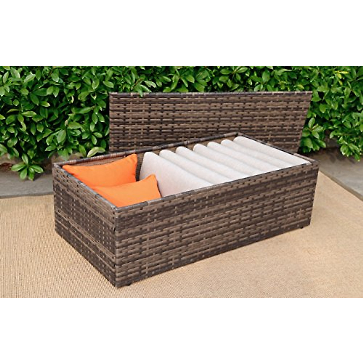 Baner Garden A170 5 Piece Outdoor Sofa Rattan Pool Patio Garden Set with Coffee Table and Beige Cushions, Wicker, Mixed Brown/Gray