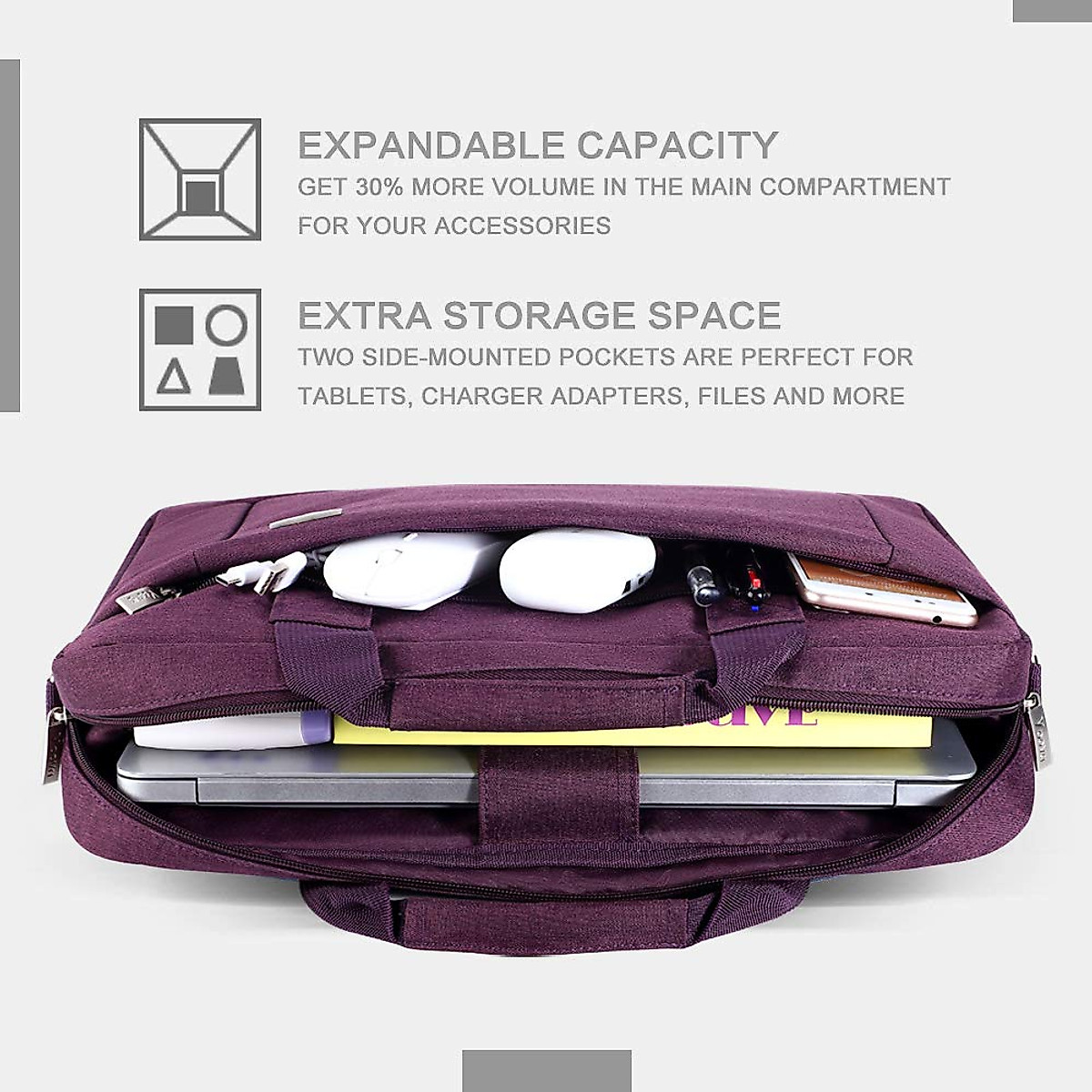 Voova Laptop Bag Case 16 15.6 15 Inch Laptop Briefcase,Expandable Computer Shoulder Messenger Bag Waterproof Carrying Case with Tablet Sleeve for Men Women,Business Office Travel College School,Purple