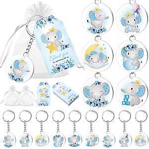 Kigeli 36 Set elephant baby shower favors Elephant Acrylic Keychains Elephant Party Return Gifts for Guests Thank You Tags for Gender Reveal