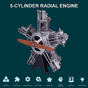 Five-Cylinder Radial Engine Model Kit, 230 Pieces 1:6 DIY Metal Aircraft Mechanical Working Motor Assembly Kit