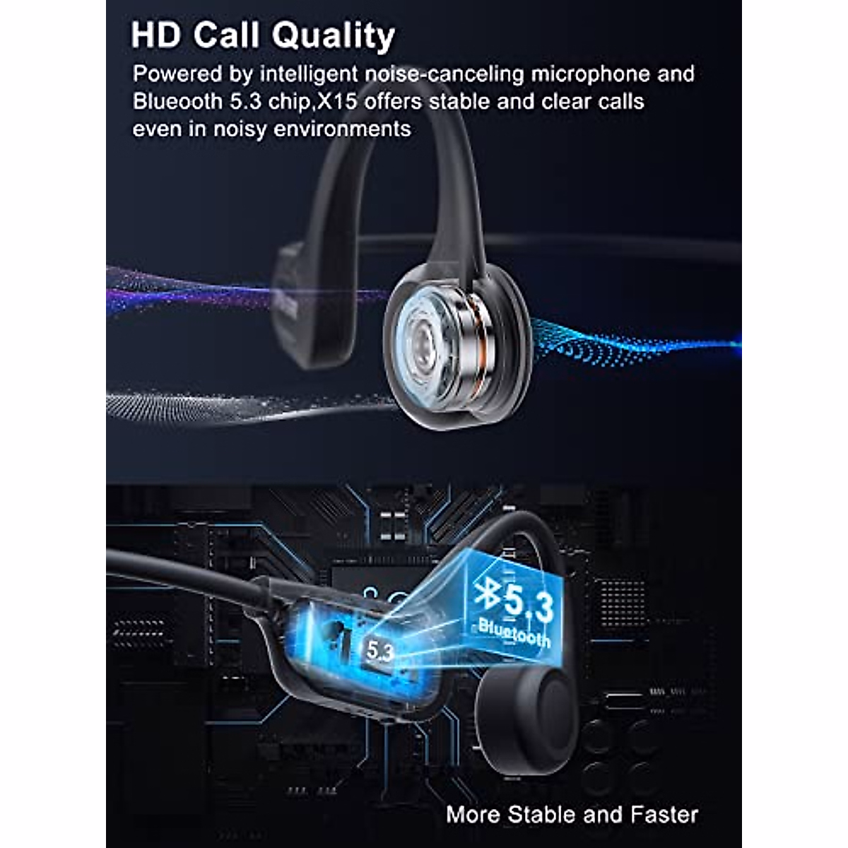 Siniffo Upgraded Bone Conduction Headphones Wireless Bluetooth 5.3 Open Ear Sports Earphones with Mic, Sweat Resistant Headset for Workout, Running, Gym, Hiking, Driving, Cycling, Climbing