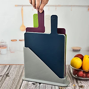 LYZOLICS Plastic Cutting Boards for Kitchen, Cutting Board Set with Storage Stand Sorting Icons, Can be Used to Cut Fruits, Vegetables, Meat, Seafood and More - 4 Pack Cutting Boards