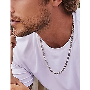 ASDULL 925 Sterling Silver 5mm Figaro Link Chain Necklace for Men Women Diamond-Cut Silver Link Chain 16 Inches