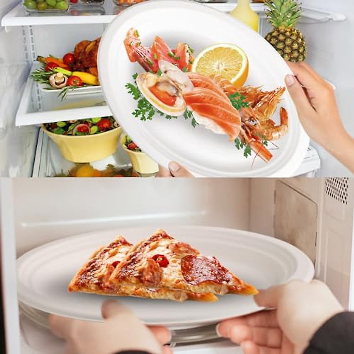 WDF 50Pack Oval Paper Plates Disposable - 10" x 12" White Paper Plates Heavy Duty Dinner Size Large Disposable Platter for Happy Thanksgiving Plates Serving Tray Baby Shower Birthday