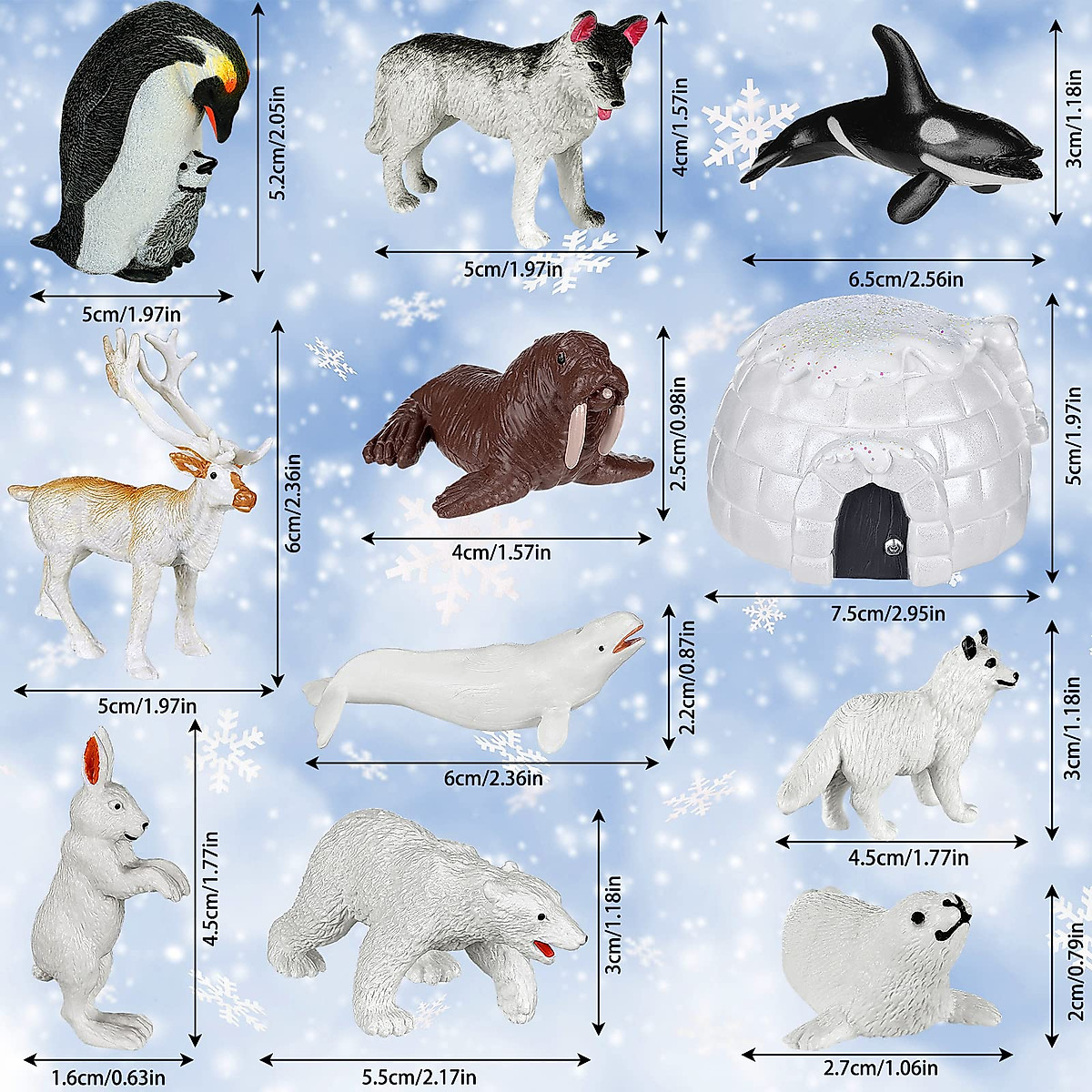 11 Pcs Polar Animals Figurines with Realistic Glowing Igloo Plastic Animal Models Mini Animals Figures Play Figure Playsets Arctic Sea Figurines Toys Cake Topper Toy Gift for Birthday Baby Shower