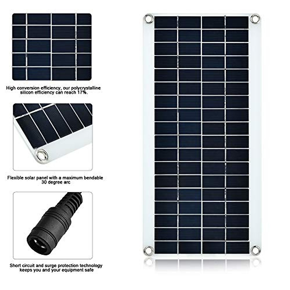 Jadpes 20W Flexible Polycrystalline Solar Panel, 20W New Flexible Polycrystalline Solar Panel Charger Outdoor Waterproof for RV, Homes, Boat | 12V Solar Panel 20W RV