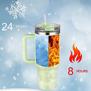 YOUEXPERT 30 oz Tumbler with Handle and Straw, 30oz Travel Cup Stainless Steel Water Bottle Outdoor Sports Tumblers - Green Tie Dye