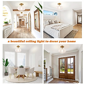 Gold Semi Flush Mount Ceiling Light Fixture,Hallway Light Fixtures,Industrial Close to Ceiling Light,Globe Glass Ceiling Light Fixture,Vintage Ceiling Lamp,Farmhouse Light for Bathroom Entryway