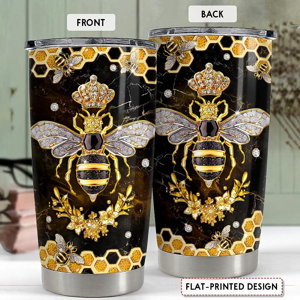 SANDJEST Bee Tumbler 20oz Stainless Steel Insulated Tumblers Coffee Travel Mug Cup Jewelry Drawings Style Bee Gifts for Women Girls Teen Gift for Birthday Christmas