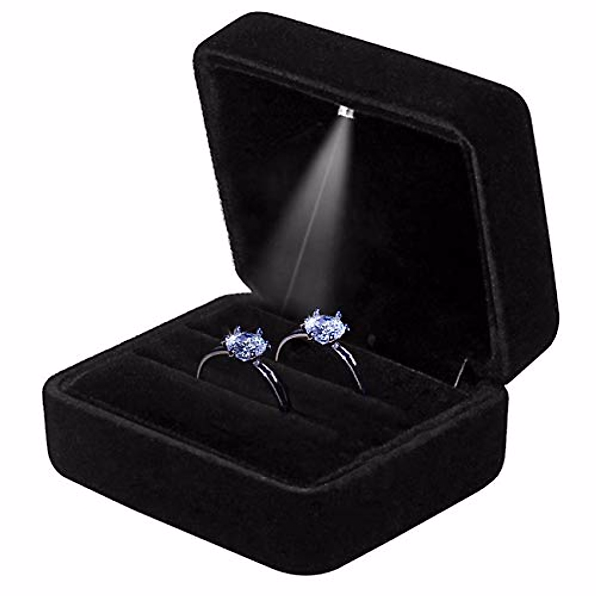 GBYAN Wedding Ring Box for Ceremony Velvet Couple Ring Box with LED Light Double Slot Jewelry Box for Engagement