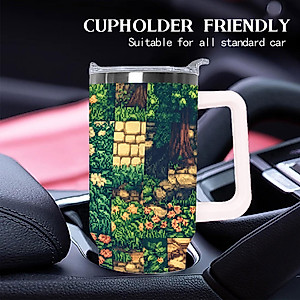 FOCIUZTA 40oz Pixel Art Nature Scenery Tumbler with lid, Travel Coffee Cup, Ideal for Easter, Gaming Enthusiast, Mother Day, and birthday gifts