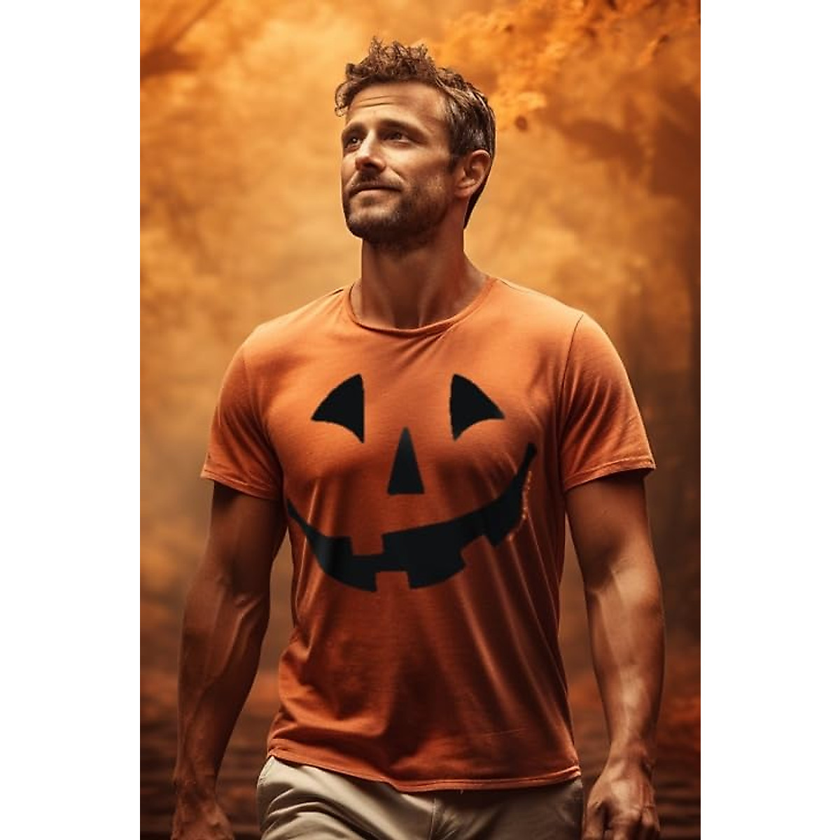 Ann Arbor T-shirt Co. Giant Jack O' Lantern Face | Halloween Pumpkin Fun Unisex T-Shirt for Men Women, XL