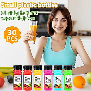 Haawooky 30PCS 2oz Small Plastic Shot Bottles with Caps,Reusable Clear Juice Containers,Empty Plastic Containers with 10 Funnels for Ginger Shots,Liquids,Beverages