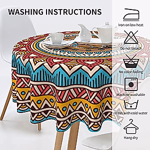 Symfy Round Tablecloth 60 Inch Retro Mandala Decorative Table Cloth with Dust-Proof Wrinkle Stain-Resistant Tablecloths Decor for Home Kitchen Dining Picnic Party Indoor Outdoor