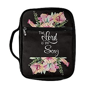 Suobstales Flower Black Pattern Bible Covers for Women Men Bible Case Bible Bag Bible Accessories with Handle and Zipper Pocket Bible Tote Bag