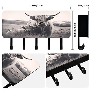 Burbuja Highland Cow Key Holder with 5 Key Hooks, Self Adhesive Wall Mounted Key Racks Mail Storage Organizer for Entryway, Home Decor