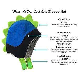 N'Ice Caps Toddler Baby Hat Mitten Set Boys Dino Fleece Gloves Warm Sherpa Lined (4-7 Years, Black/Royal/Neon Green Dino)