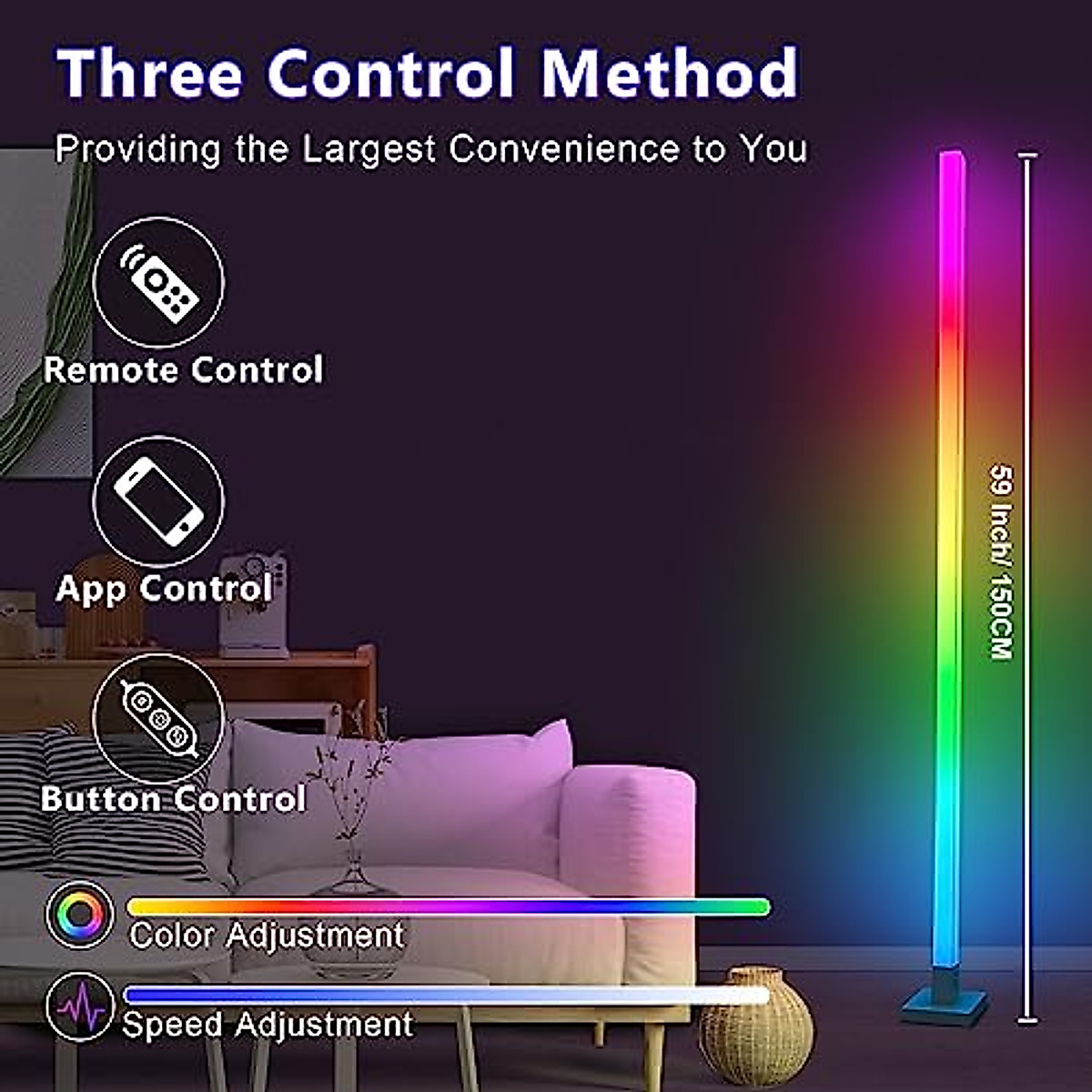 LED Floor Lamp - RGB Corner Floor Lamp with Music Sync, Color Changing Standing Lamp with Remote & App Control, Ambiance Corner Lamp w/ 16 Million Color DIY & Timer for Living Room Bedroom Gaming Room