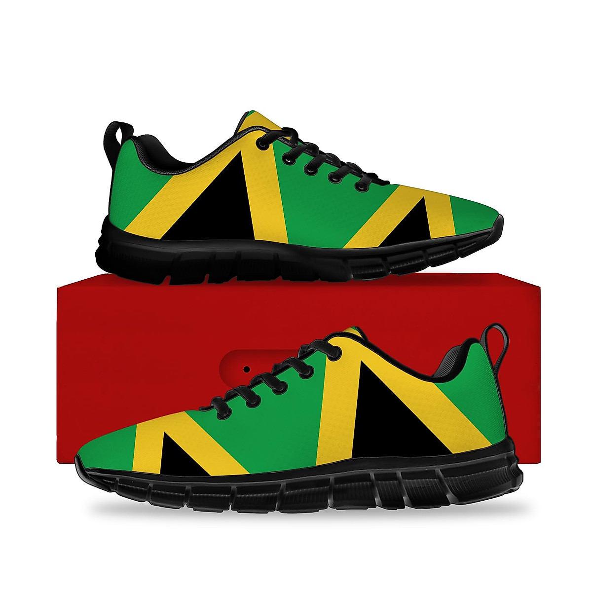 ocmogic Mens Womens Jamaican Shoes Running Walking Tennis Sneakers Jamaica Jamaican Flag Shoes Gifts for Women Men,Size 10 Men/11.5 Women Black