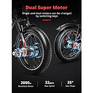 AMYET S8 Electric Bike for Adults, Peak 3000W Dual Motor AWD 48V 25Ah Ebike 35MPH Electric Bicycles 7-Speed with Full Suspension Fork Hydraulic Disc Brake Max Range 75+ Miles Electric Bike (Black)