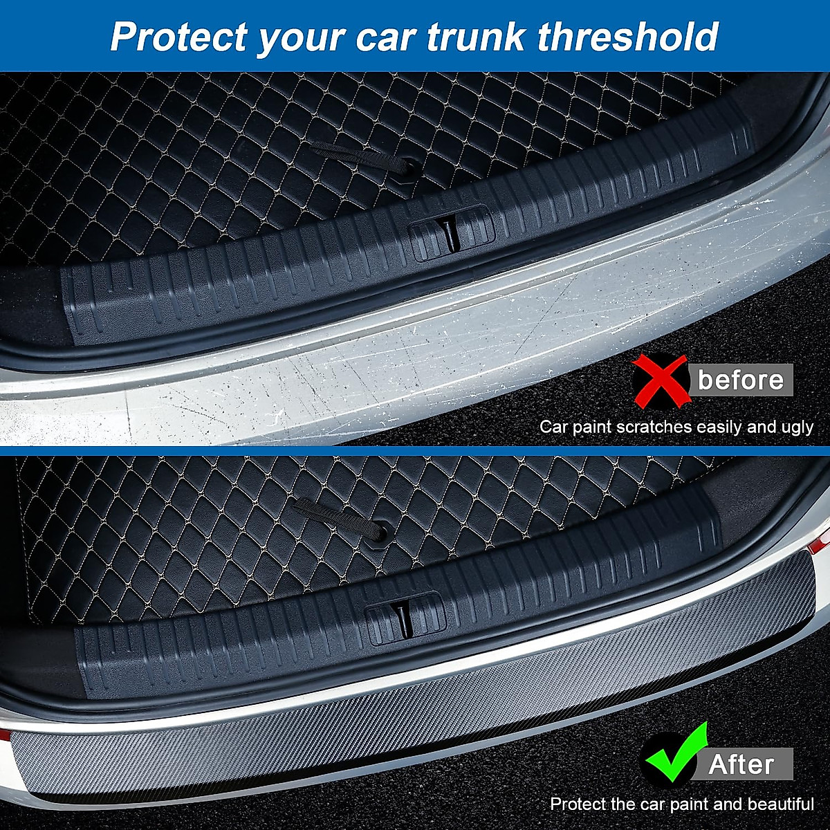 Moteloor Black Carbon Fiber Textured Leather Sticker for The Threshold bar Outside The car Boot, Anti-Scratch Strip Anti-Kick Film Protective pad for The Rear Guard（35.43 * 3.15 in）